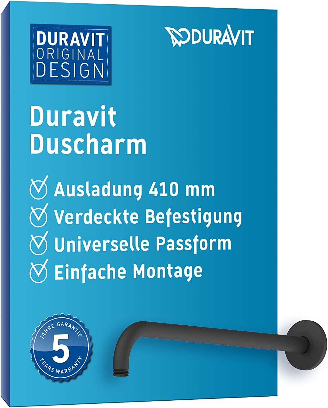 Duravit Universal Duscharm, Duscharmatur Wandbefestigung, Brausearm 410 mm, Duschbrause rund ...