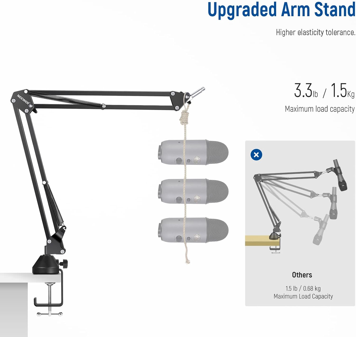 NEEWER Microphone Arm Stand, Suspension Boom Scissor Mic Arm Stand with ...