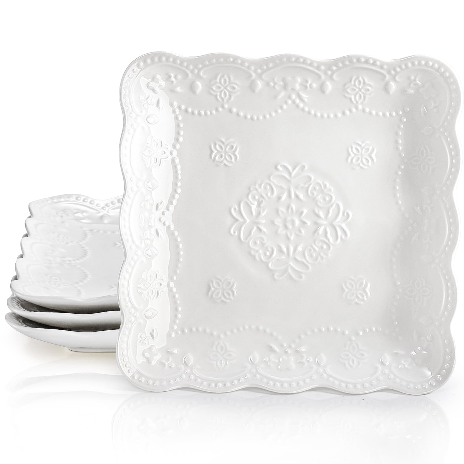 Amazon.com | Tebery Set of 4 Square Embossed Ceramic Plate, 10 Inch ...