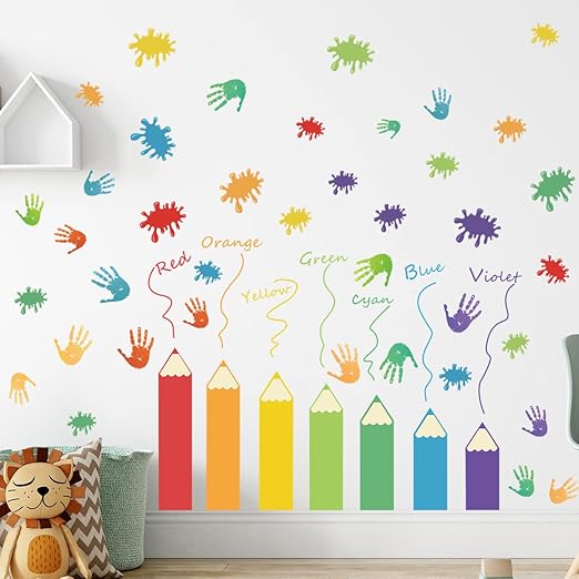 Amazon.com: Paint Splatter with Handprints and Colorful Pencils ...