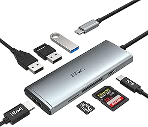 JESWO HUB USB C, 7 en 1 Adaptador USB C a HDMI 4K, USB 3.0, 2*USB 2.0, Lector Tarjeta SD/TF, USB ...
