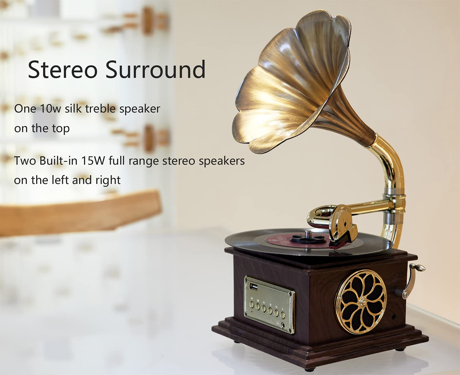 Asommet Gramophone Record Player Retro Turntable All in One Vintage ...