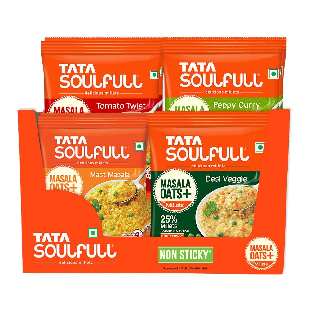 Tata Soulfull Masala Oats+ with Millets, Pack of 12, 25% Millets, Non ...