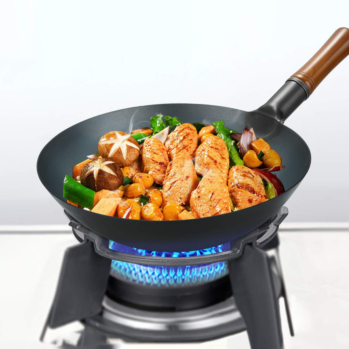 Wok Pan Carbon Steel Wok Traditional Hand Hammered - 13.4\" Chinese ...
