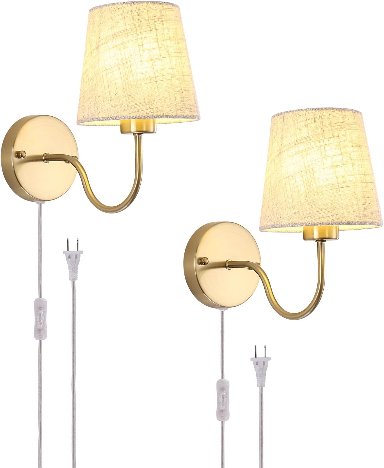 Adust Plug in Wall Sconces Set of Two with Plug in Cord Dimmable LED ...