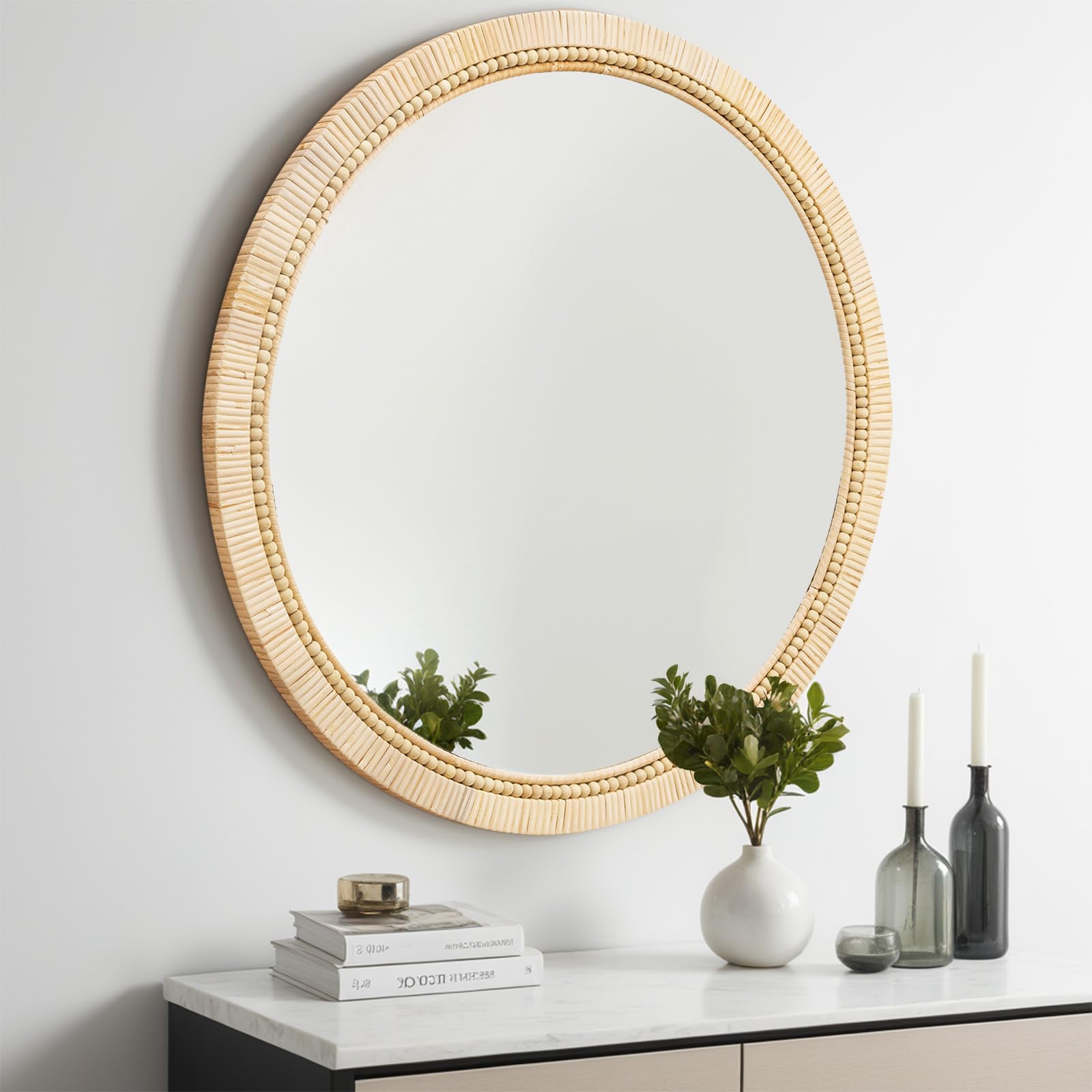 Amazon.com: ULIKE Round Rattan Mirror, 24 Inch Boho Mirror for Wall ...