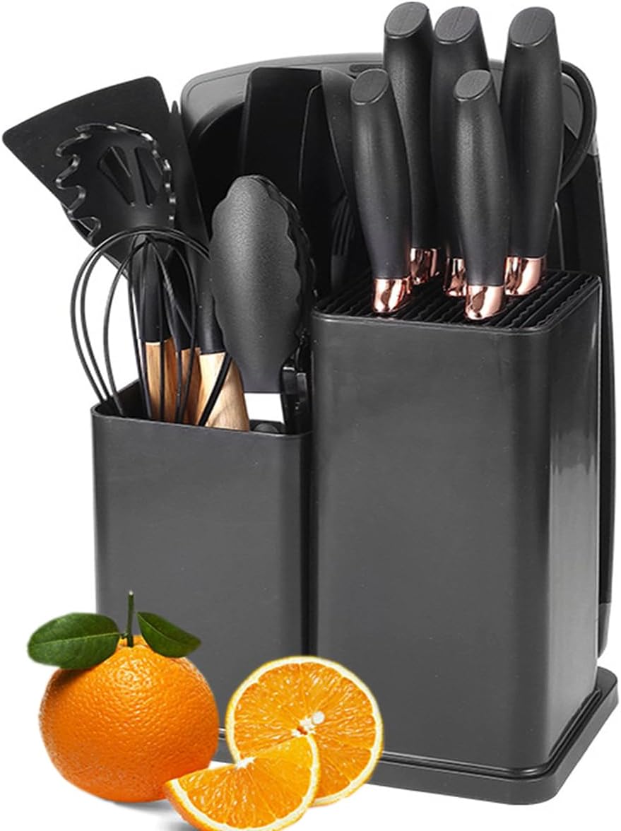 Amazon.com: 19 Pcs Kitchen Cooking Utensils and Knife Set with Block ...