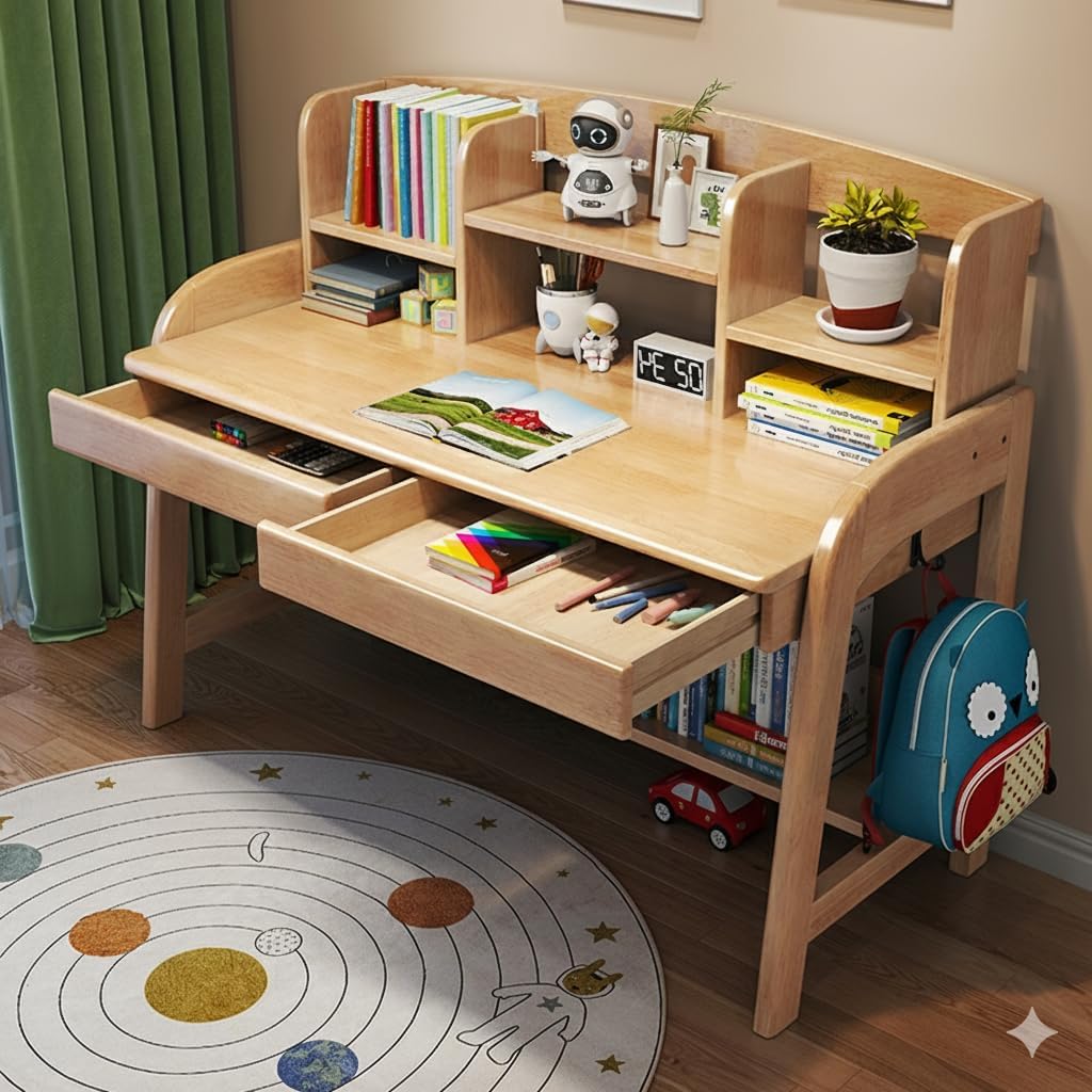Amazon.com: TYHRZNJJ Kids Study Desk with Storage,Solid Wood Children ...