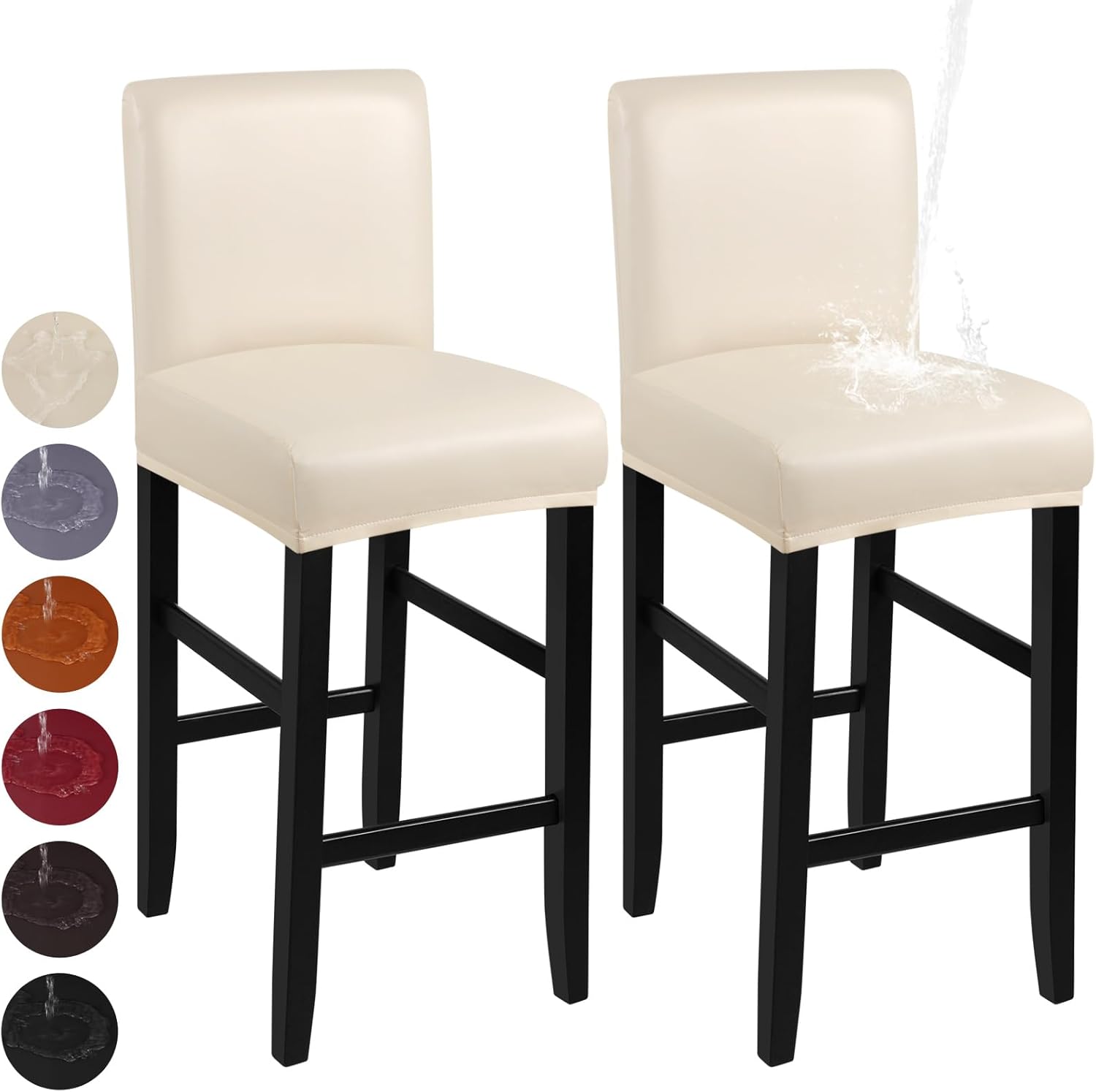 Amazon.com: YISUN Bar Stool Covers, Stretch Waterproof PU Bar Stool ...