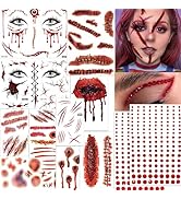 Amazon.com : NOOEPC Scars Tattoo Temporary And Red Face Gems Halloween ...
