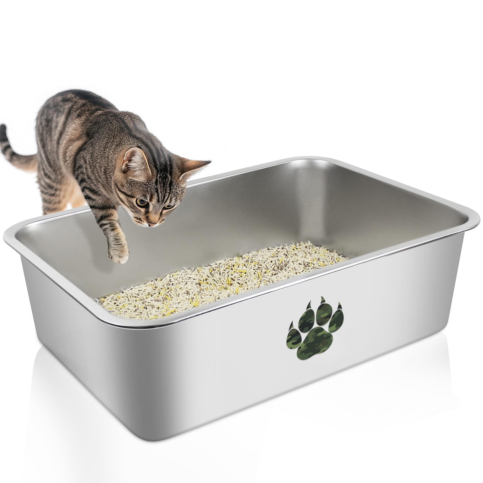 Amazon.com: PWTAA Stainless Steel Cat Litter Box, High Side Cats Toilet ...
