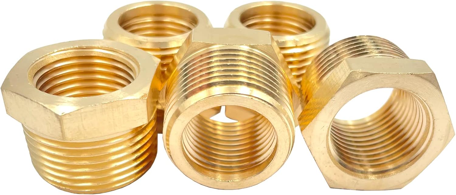 Amazon.com: 5pcs Brass Hex Bushing Reducer,3/4" NPT Male x 1/2" NPT ...