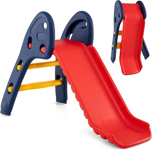 GYMAX Kids Folding Slide, Freestanding Plastic Toy with Climb Steps ...
