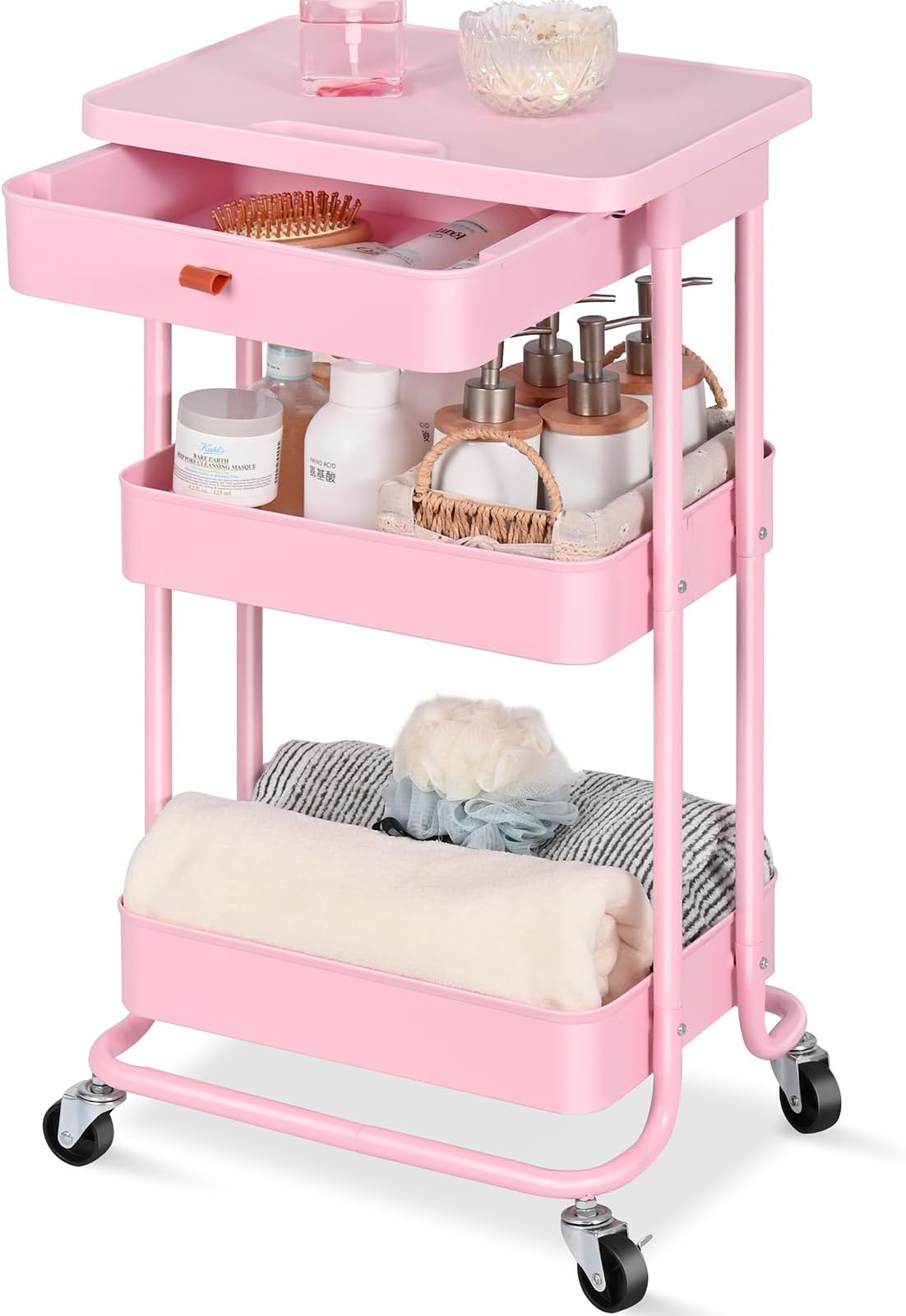Amazon.com: 3-Tier Metal Mesh Rolling Cart Storage Organizer with ...