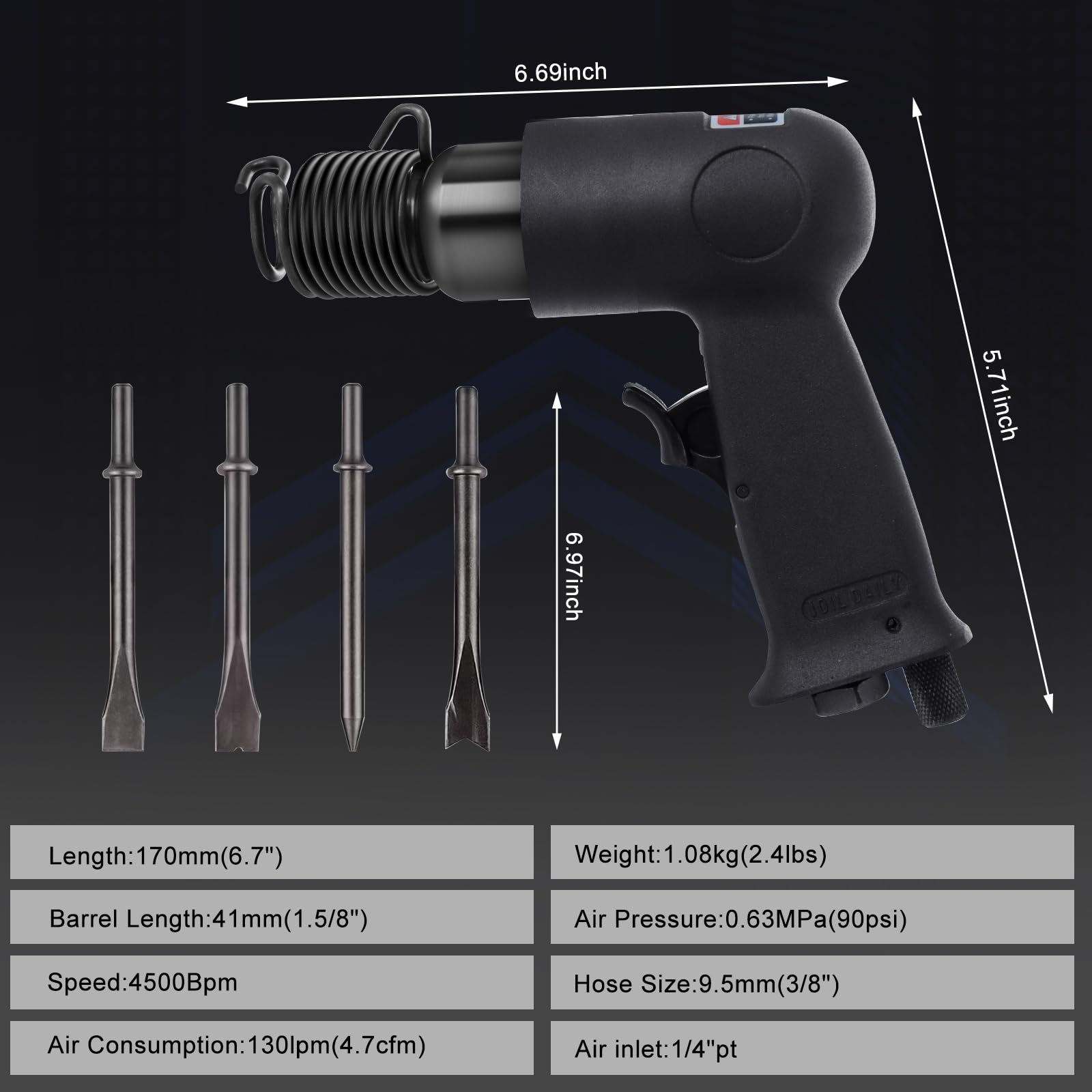 Snapklik.com : Short Barrel Air Hammer Kit, Includes 4 Types Of Chisels ...