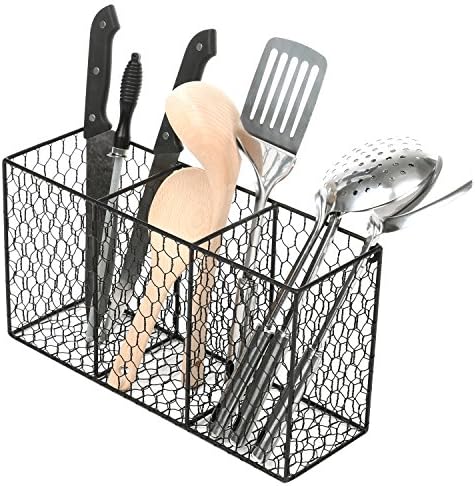 Amazon.com: MyGift 3 Compartment Rustic Chicken Wire Kitchen Utensil ...