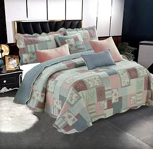 3 PCS Patchwork Bedspread Quilted Bed Throw Single Double King Size ...