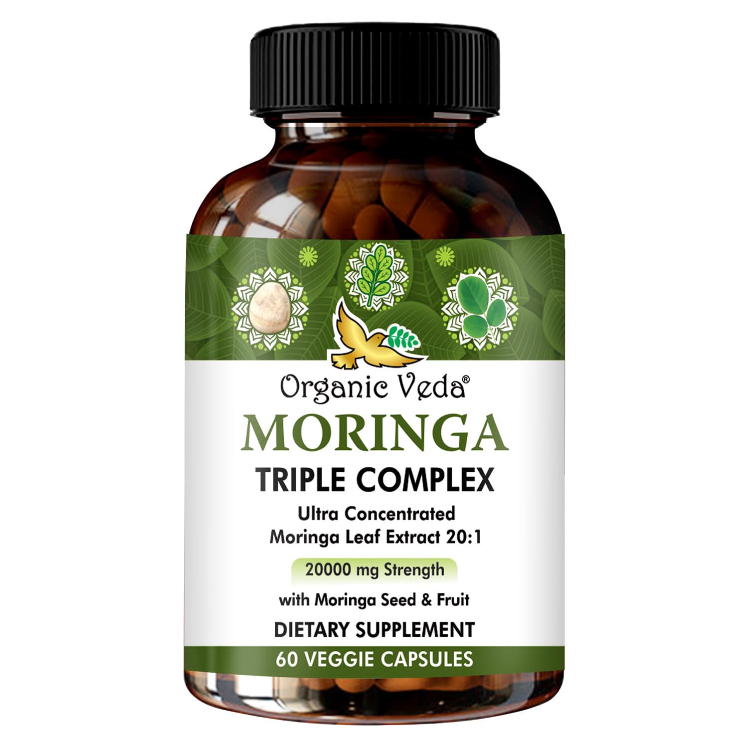 Snapklik.com : Organic Veda Moringa Capsules Triple Complex - 20 X Concentrated Organic Moringa ...