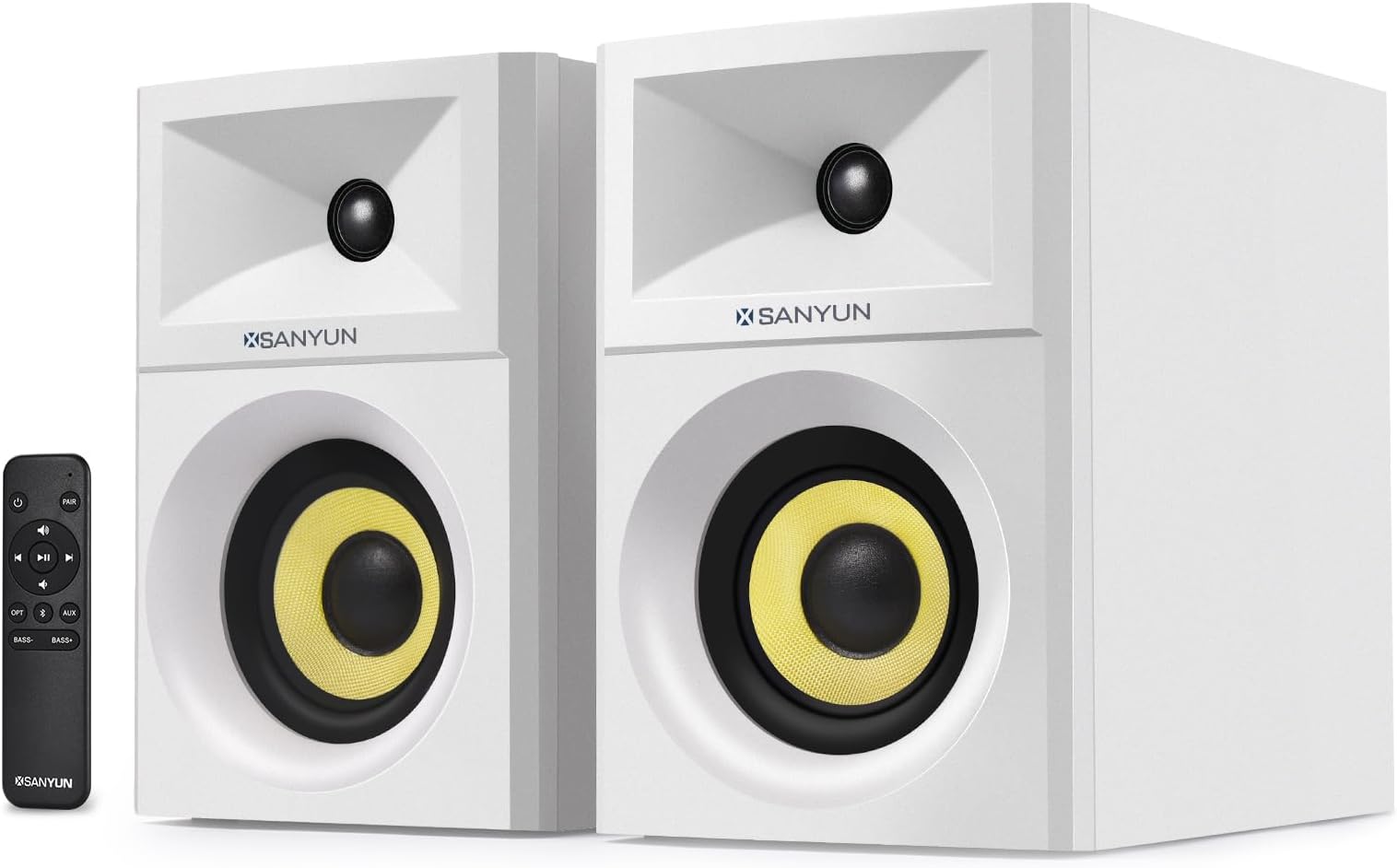 Amazon.com: Sanyun SW205 80W 4” Powered Bookshelf Speakers with Wooden Cabinet - Innovative ...