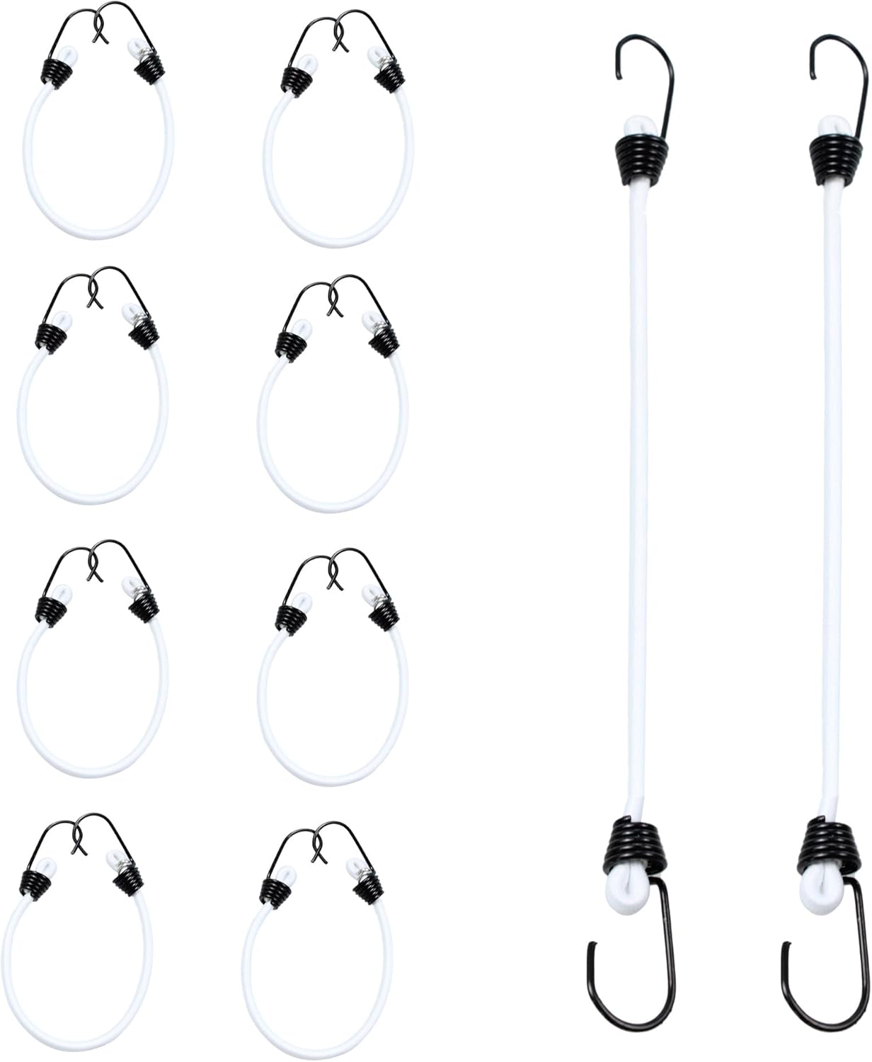 PDETVEO 10PCS 6 Inch Mini Bungee Cords with Hooks, White Elastic Bungee ...