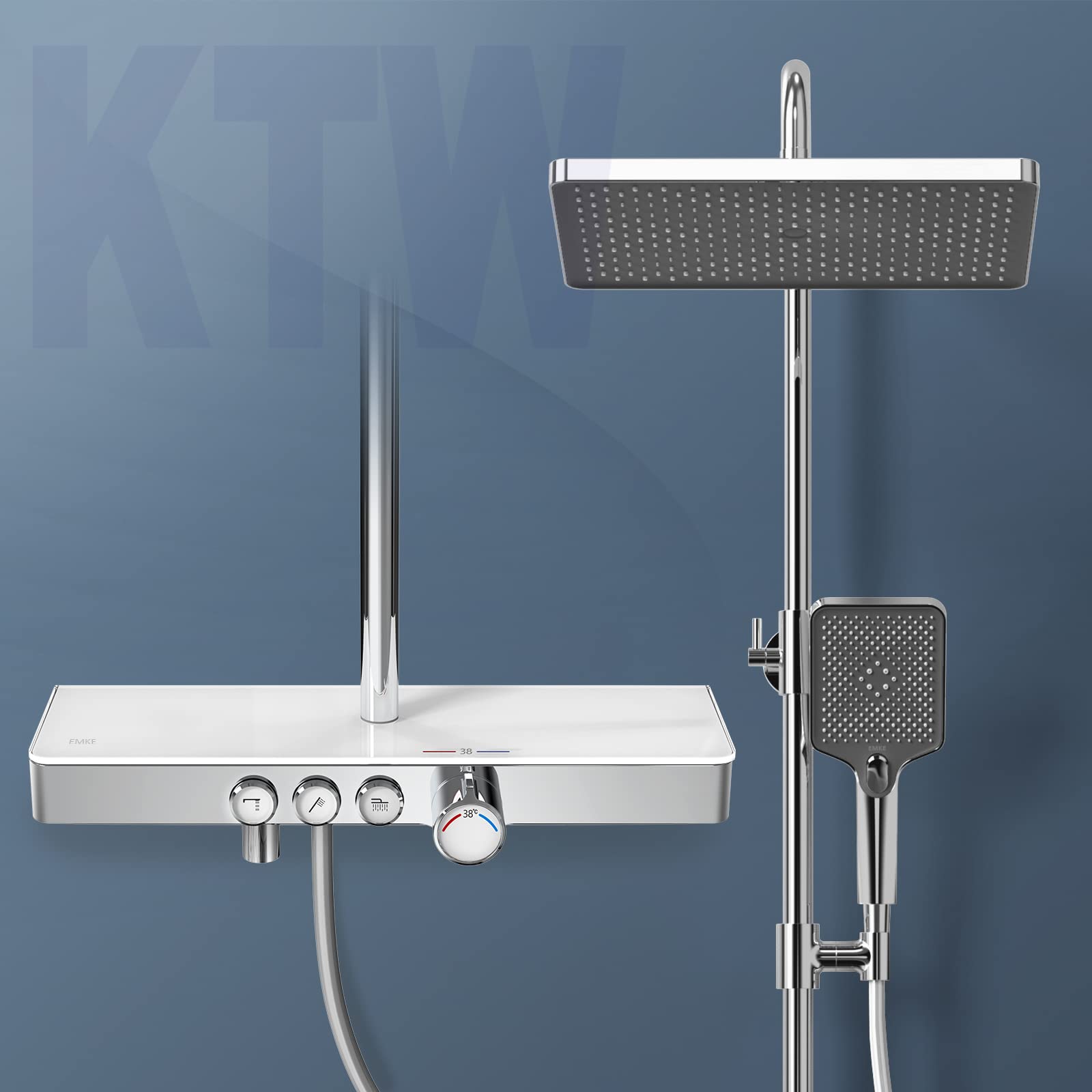 EMKE Duschsystem mit Thermostat Duschsäuleset Duschset, 45cm Thermostatische Platte, Handbrause ...