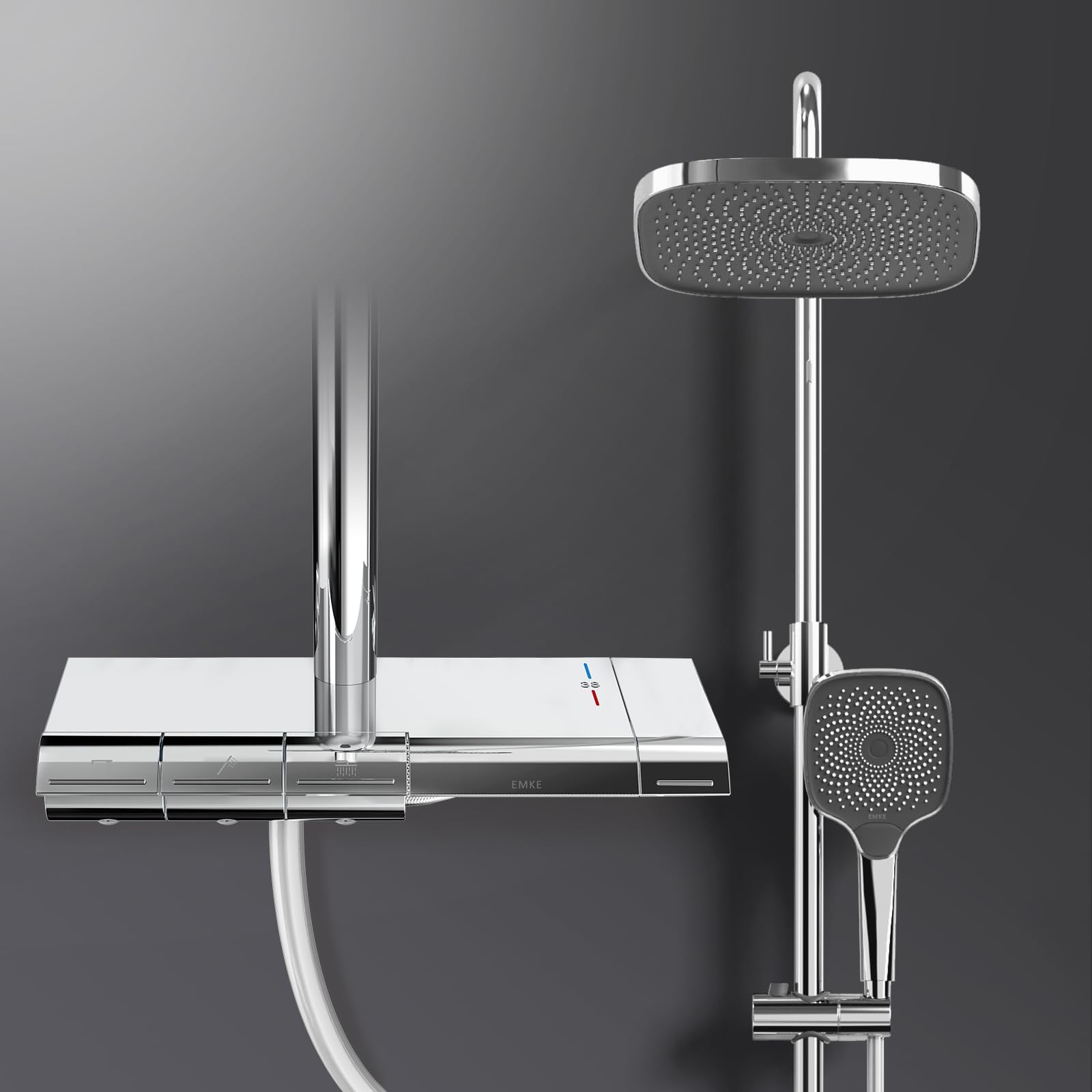 EMKE Duschsystem mit Thermostat Duschset Duschsäuleset mit Brausestange ...