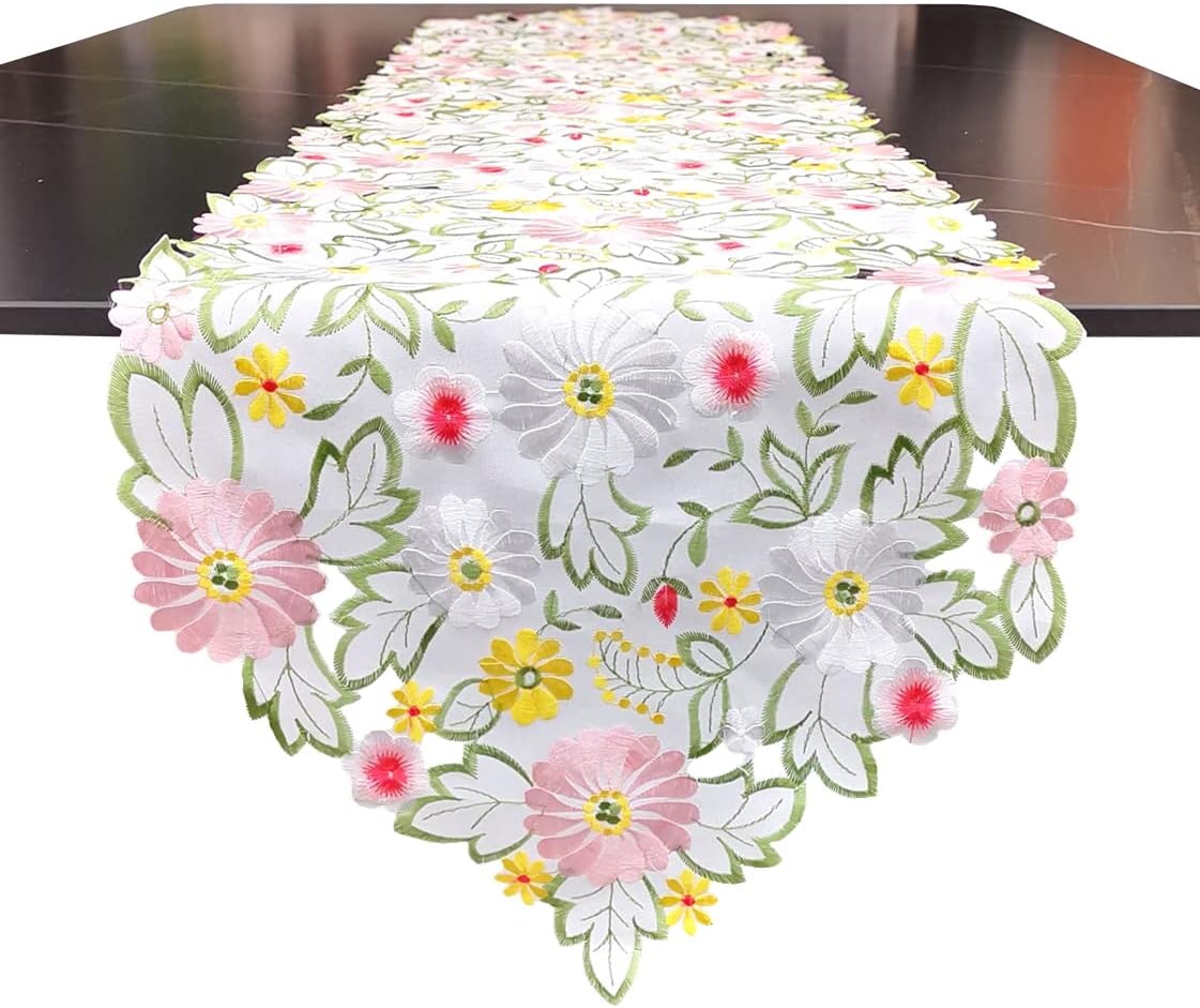 Amazon.com: Creative Linens Hemstitched Embroidered Daisy Flower Table ...