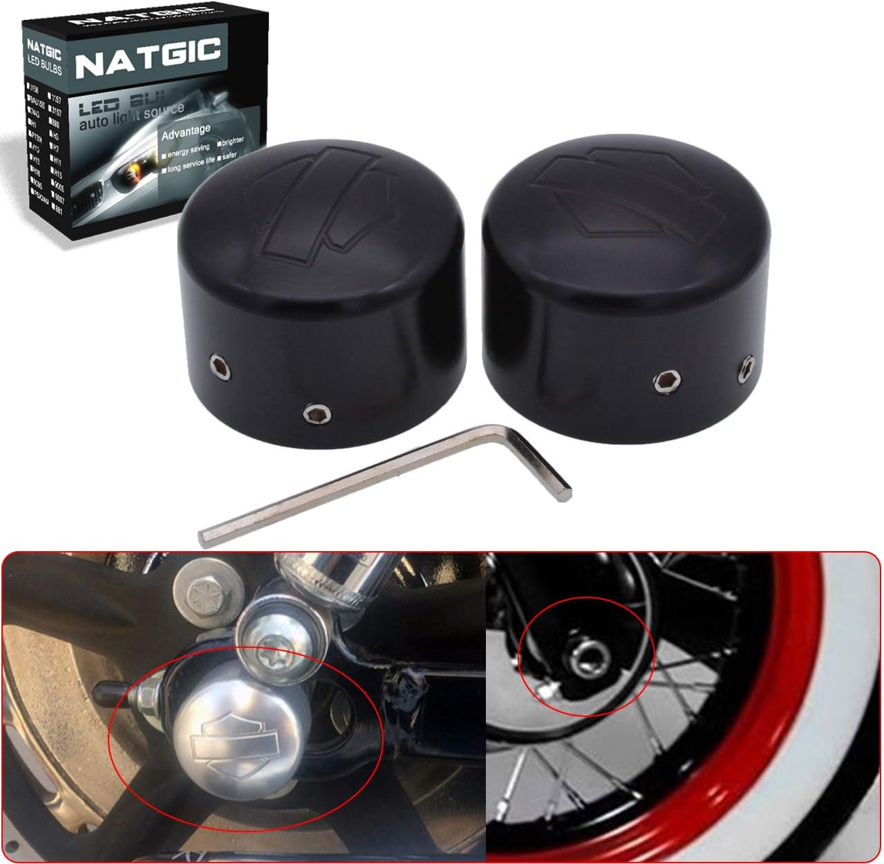 Amazon.com: NATGIC Black Front Axle Nut Cover Axle Caps for Har*Ley ...