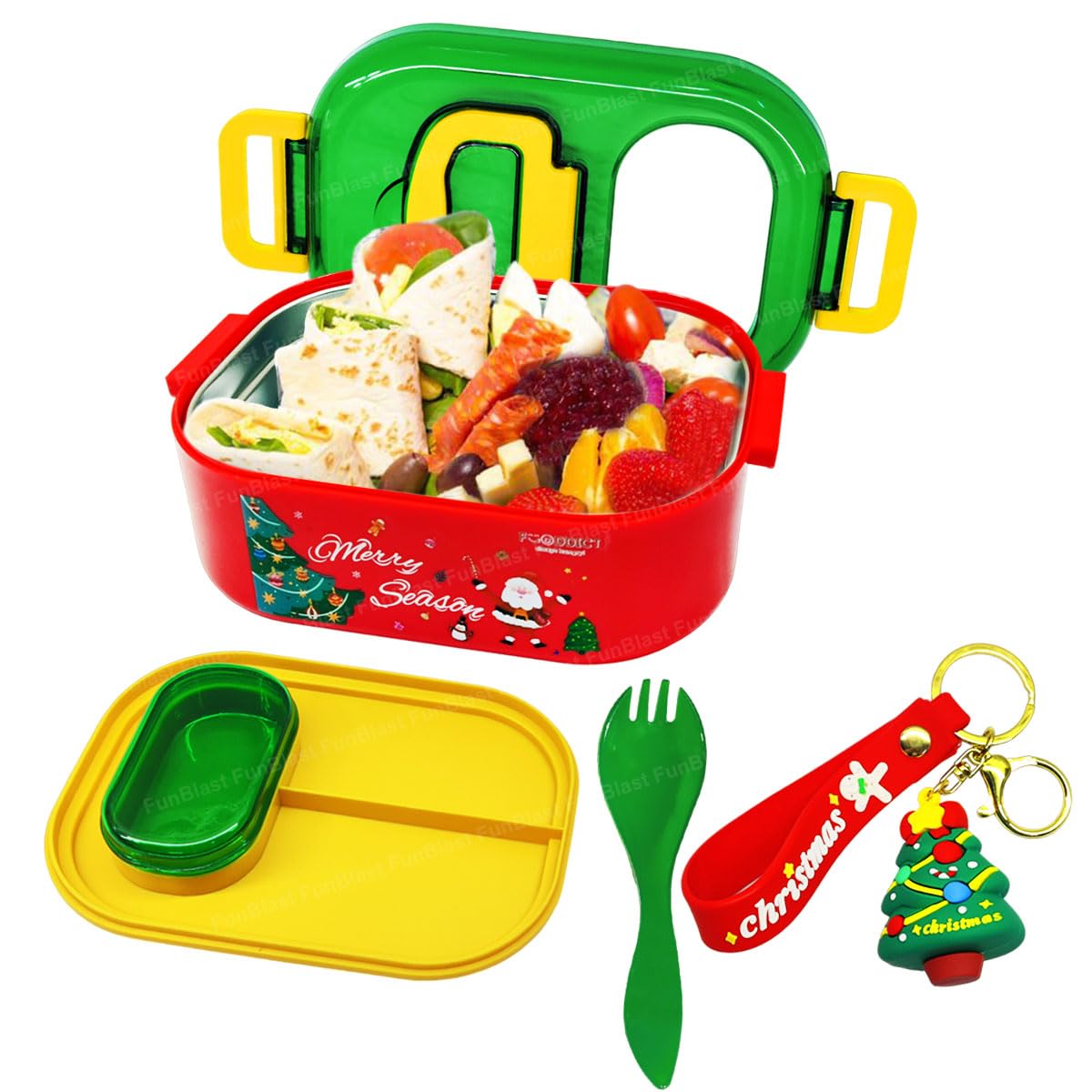 Buy FunBlast Christmas Theme Lunch Box with Spoon and Christmas Tree ...