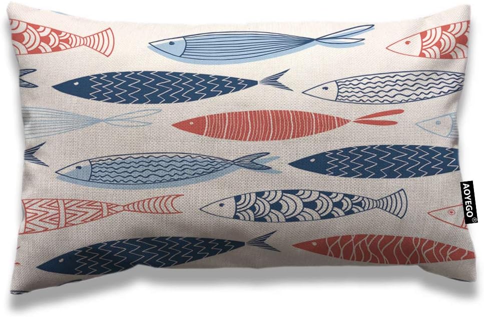 Amazon.com: TKS MITLAN Fish Decorative Pillow Covers Red Blue Striped ...