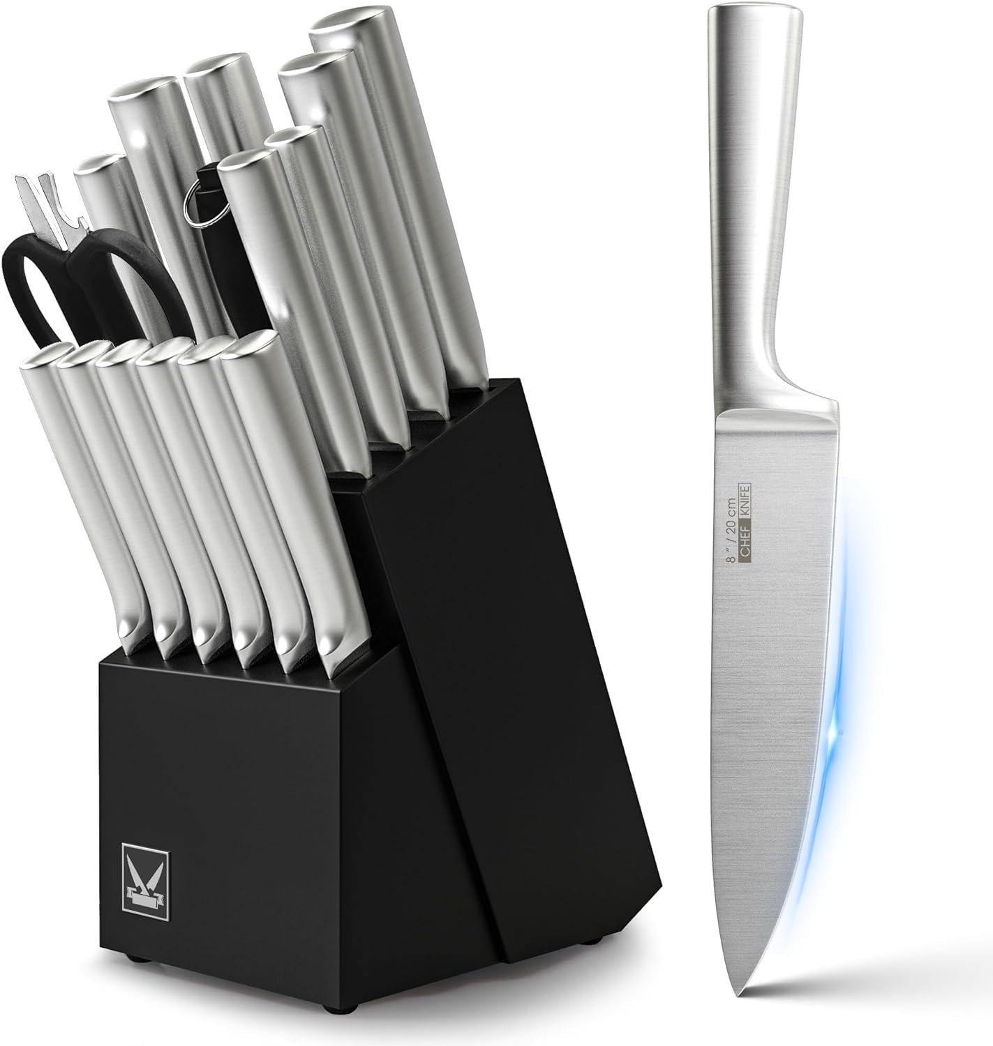 15-Piece Japanese Chef Knife Set with Sharpener, Block Wooden, HOBO ...