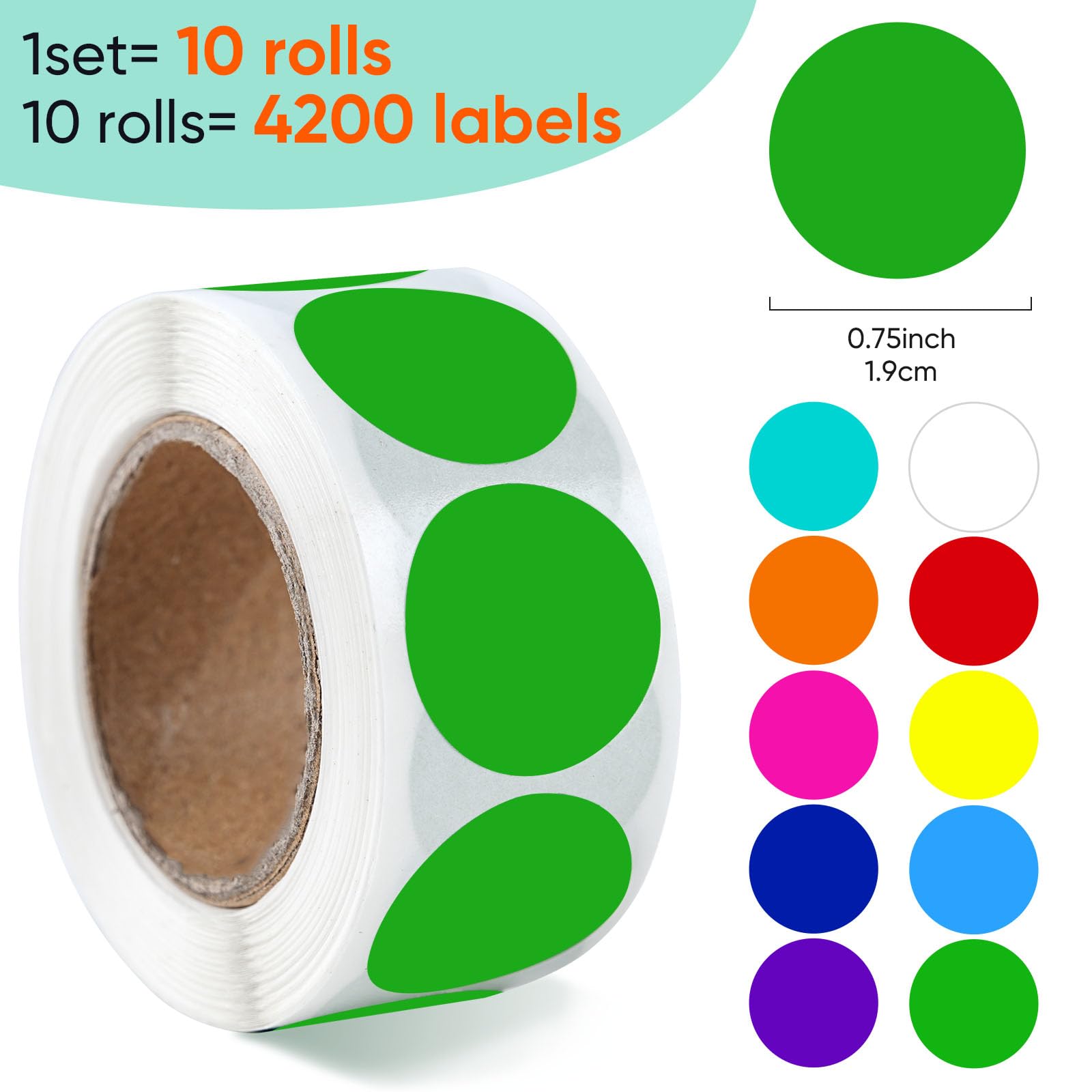 Snapklik.com : 4200 PCS 3/4" Colored Dot Stickers, 10 Color Round Color ...