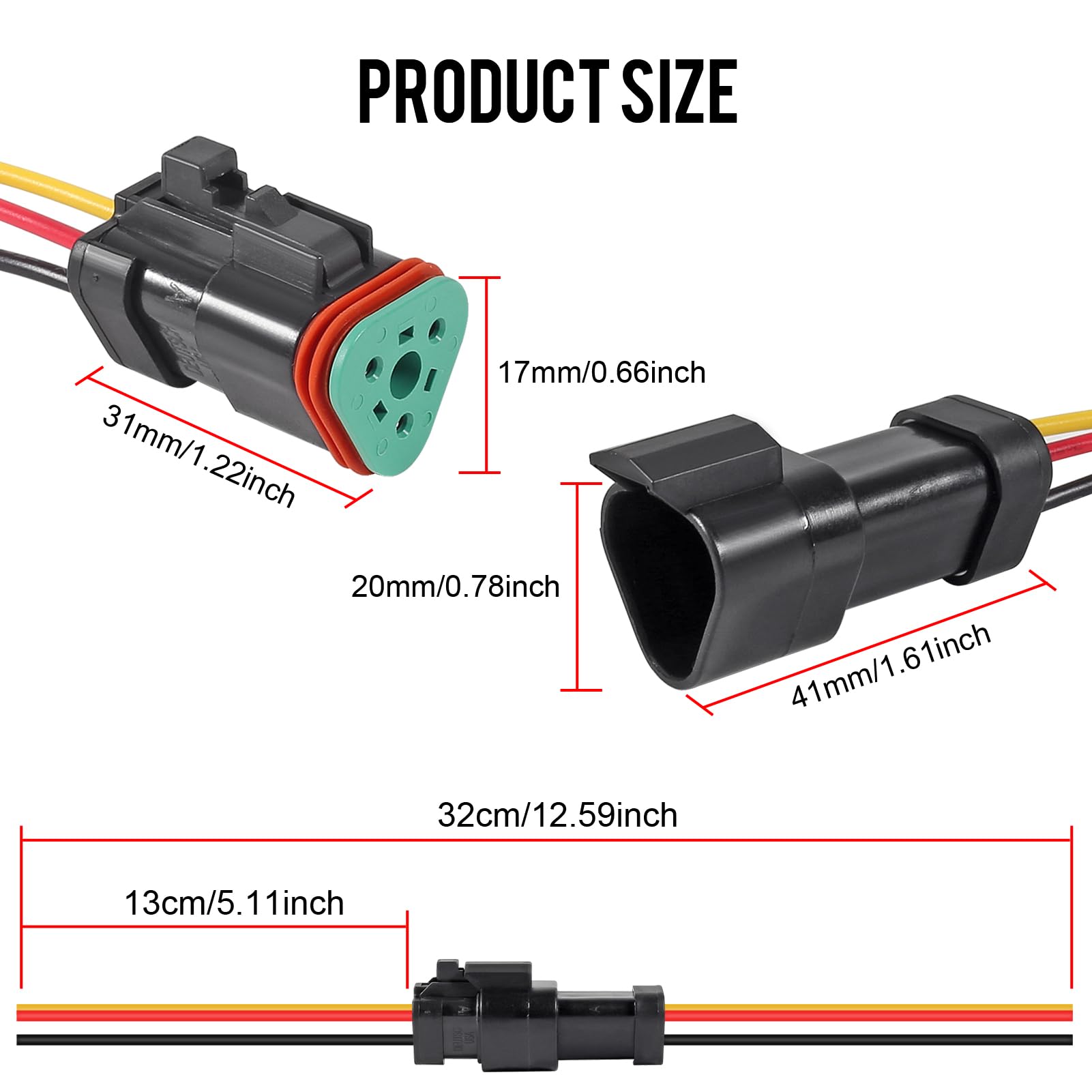 Snapklik.com : 8Kits 3 Pin DT Connectors 3 Wire Male And Female ...