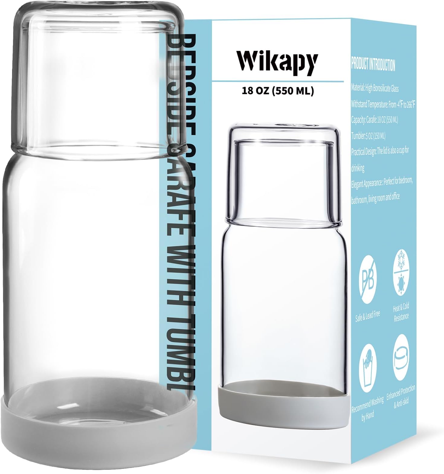 Amazon.com: Bedside Water Carafe and Glass Set, Mfacoy 17 OZ Glass ...