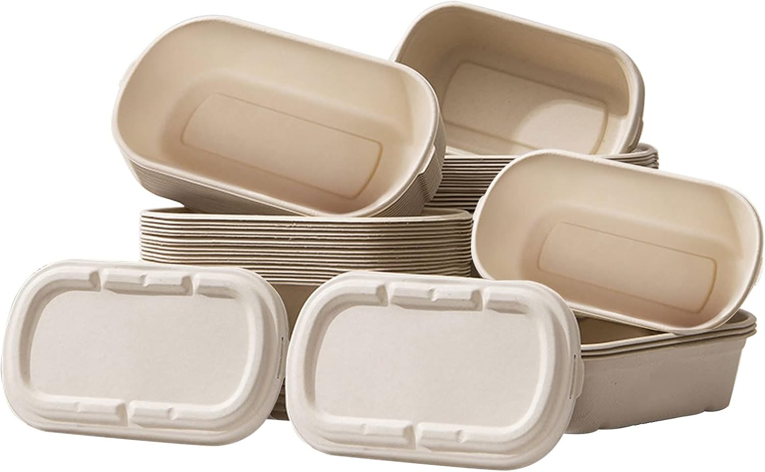 50 Pack Disposable Paper Food Containers with Lids, Biodegradable and ...