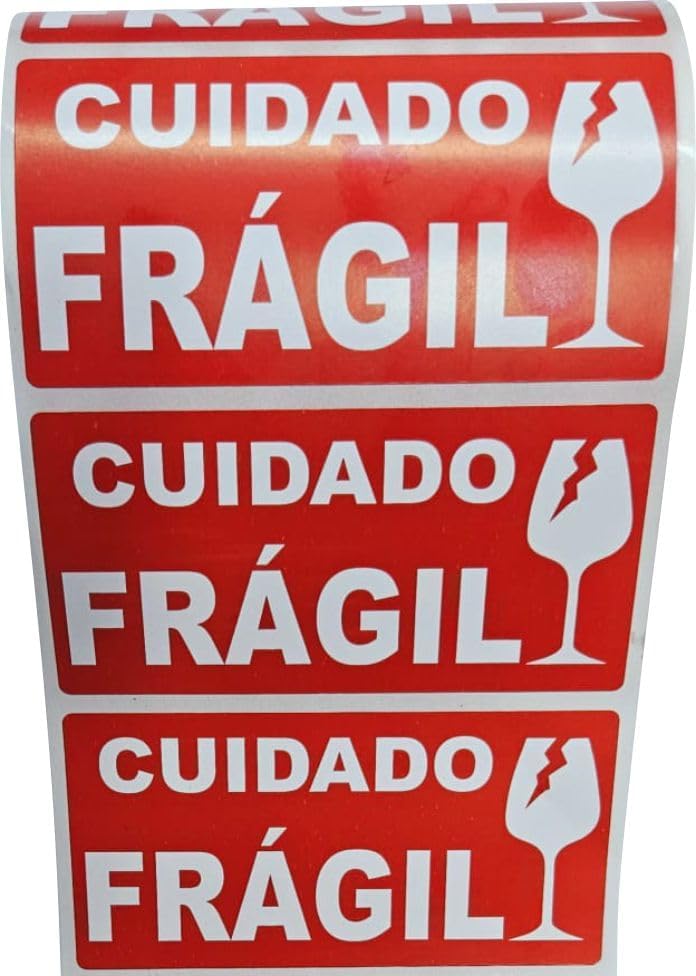 Etiqueta Adesiva Cuidado Frágil 100x50mm Rolo C/500 Unidades | Amazon ...