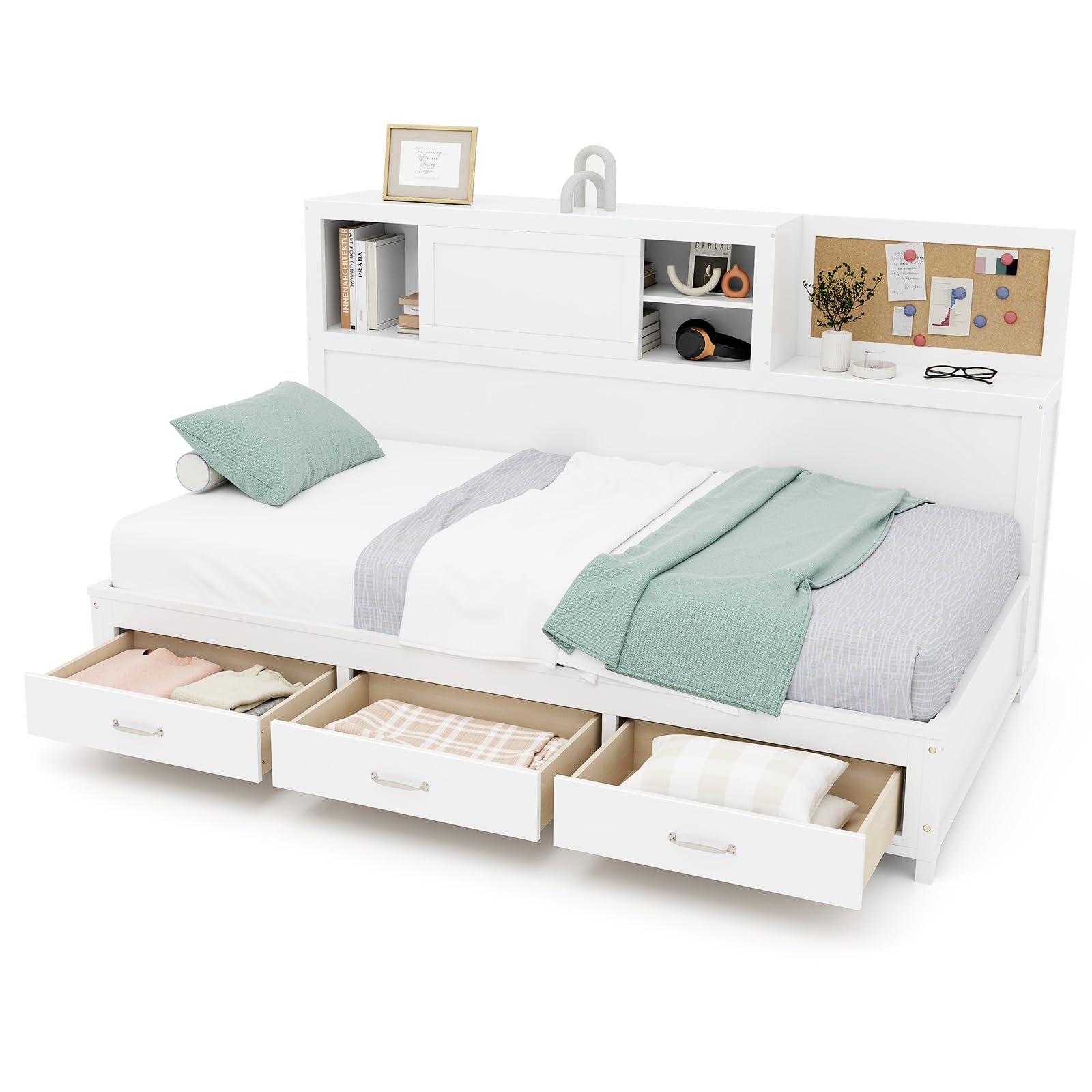 Multigot 3FT/4FT6 Day Bed Frame with Side Cabinet, Single/Double Size ...