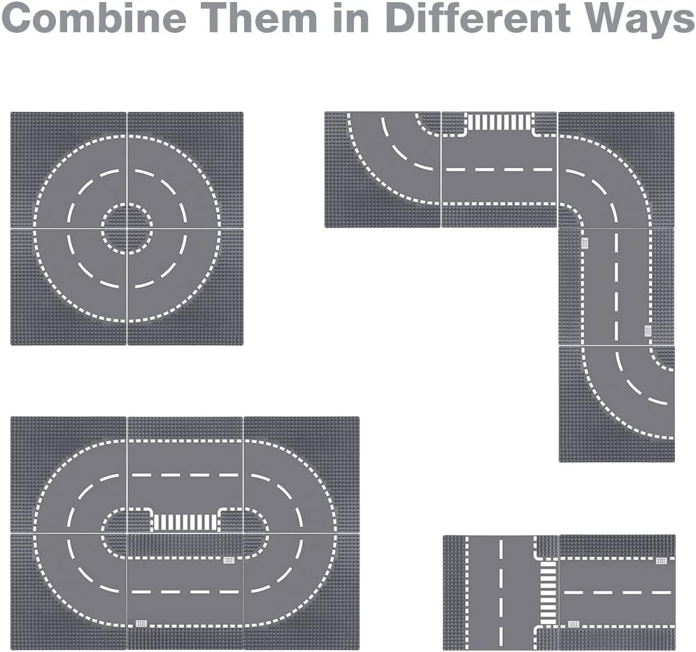 Lekebaby 6 Pack Road Base Plates, 10″x10″ City Street Plates Compatible ...