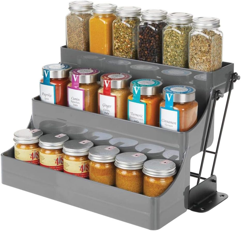 Amazon.com: mDesign Plastic 3 Tier Pull Down Spice Rack, Charcoal/Black ...