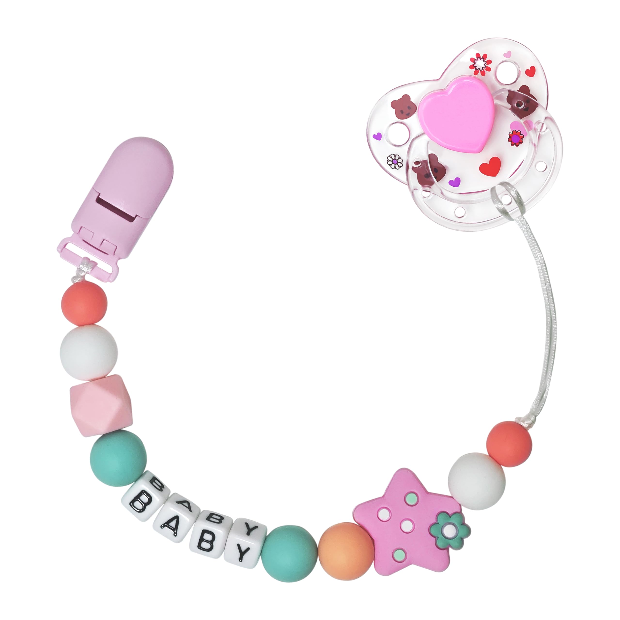 Amazon.com: HELERKOL Cute Pink Pacifier Clip with Magnetic Pacifier ...