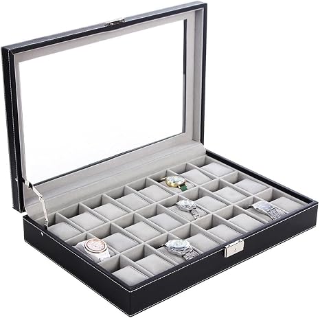 Amazon.com: SONGMICS Watch Box, 24-Slot Watch Case, Lockable Watch ...