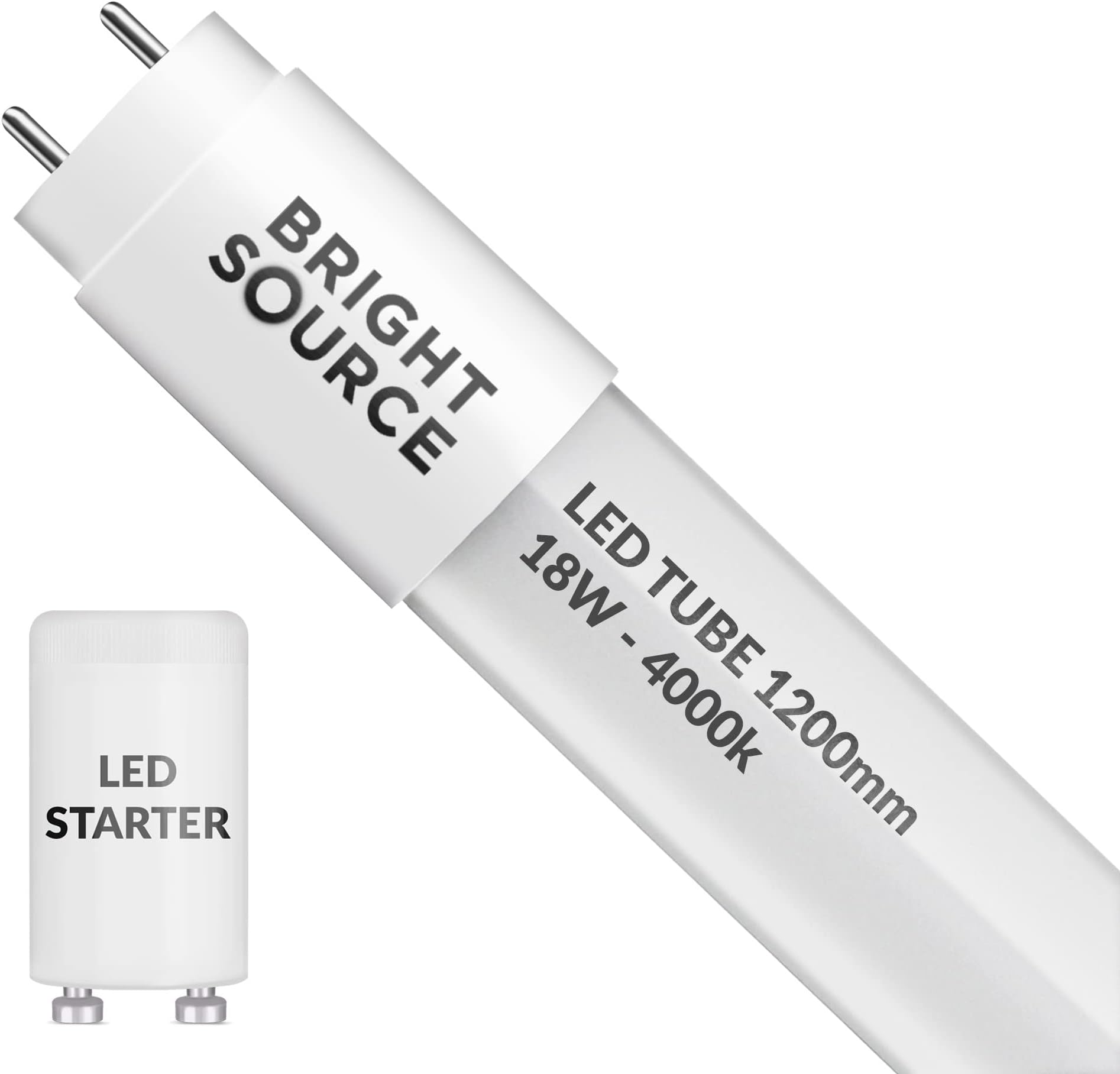 Bright Source 4ft (1199mm) 18w LED T8 Tube, 1800lm, 3000K Warm White, Replacement for 36w T8 ...