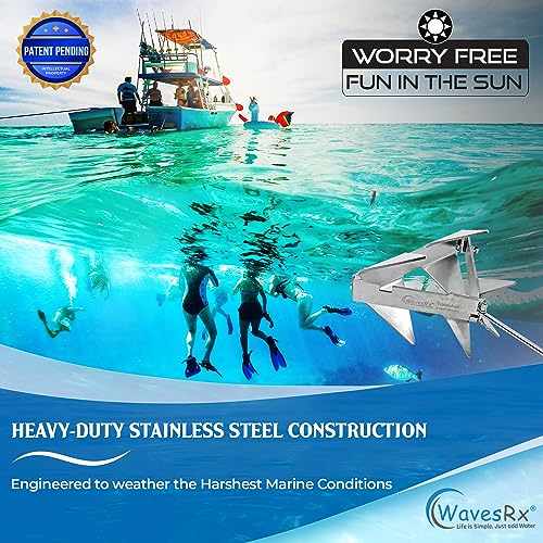 Snapklik.com : WavesRx 7lb TriAnchor - Stainless Steel Folding Anchor For Boats & Pontoons Up To 5