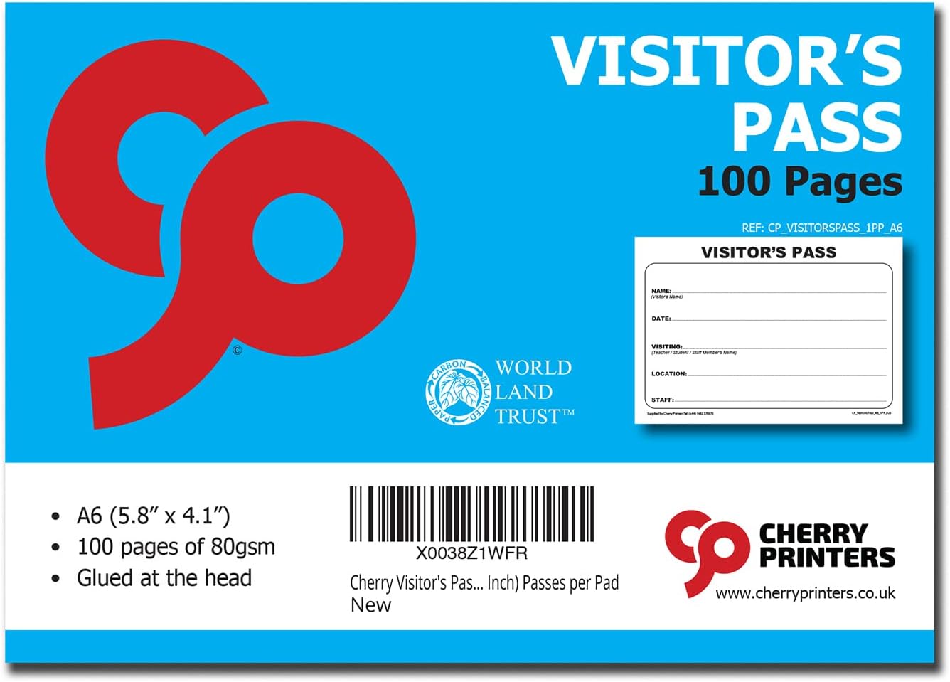 Amazon.com : Cherry Visitor's Pass | A6 (5.8 x 4.1 Inch) | 100 Passes ...