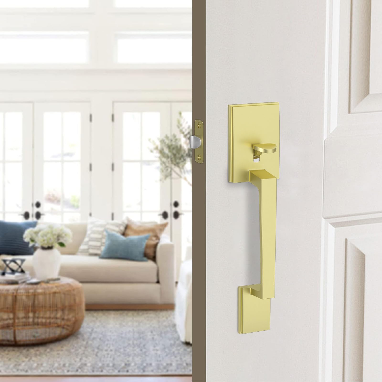 Snapklik.com : Haidms Brushed Gold Front Door Handle - Single Cylinder ...