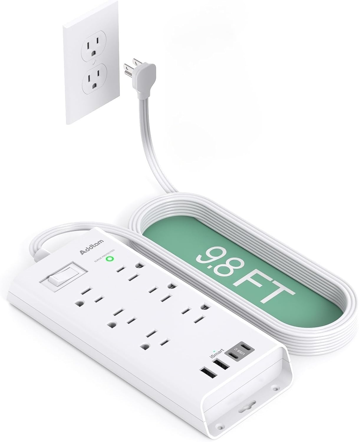 Amazon.com: Surge Protector Power Strip 9.8FT, Addtam Flat Plug ...