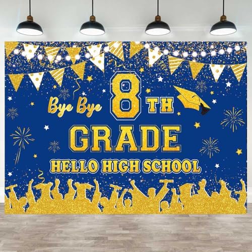 Amazon.com : XCKALI Bye Bye 8th Grade Hello High School Backdrop Blue ...