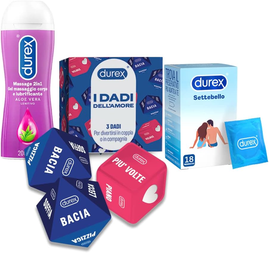 Durex Kit Divertimento, Preservativi Settebello da 18 Profilattici, Gel ...