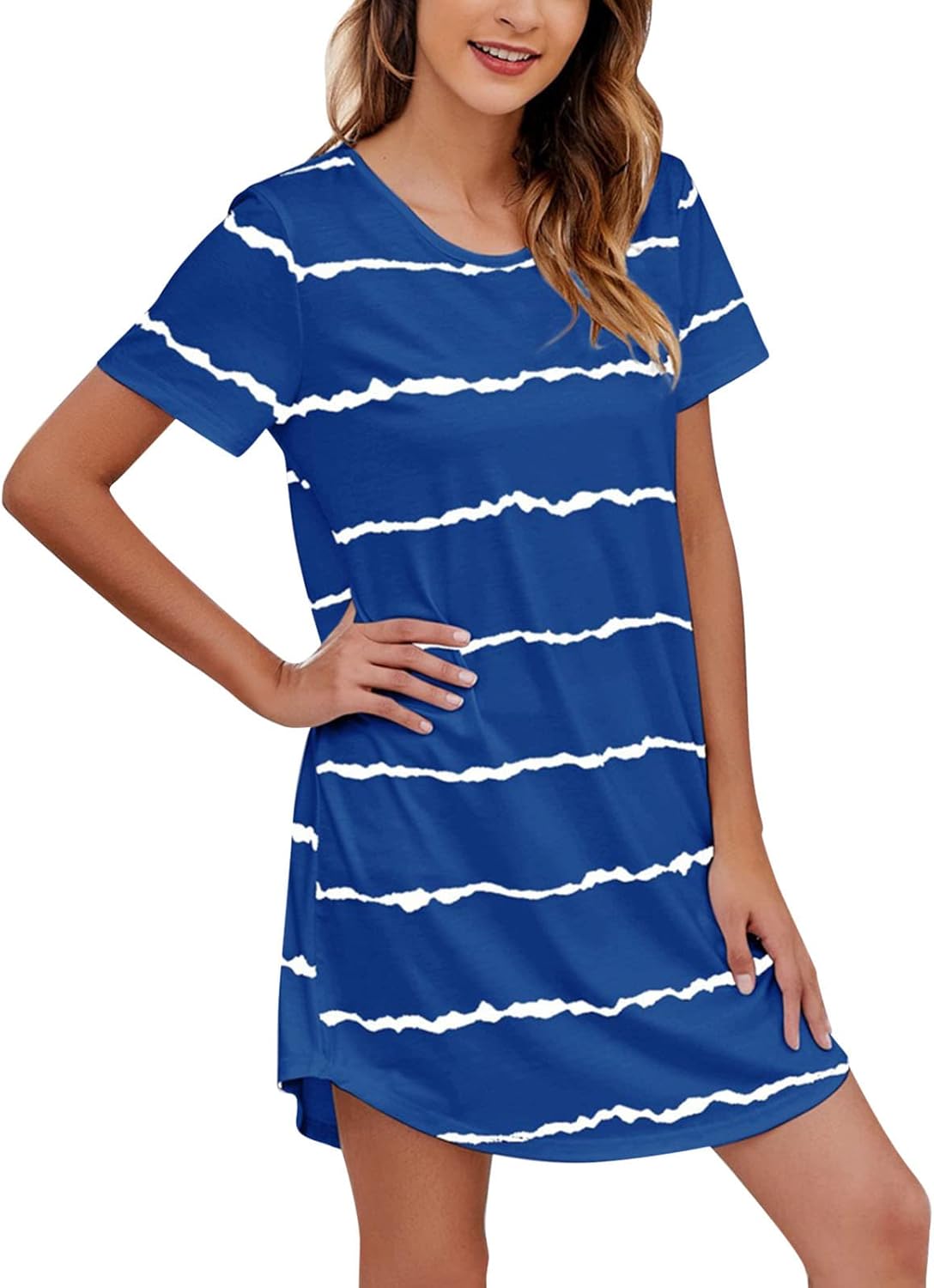 Women's Night Dress Short Sleeve Pyjamas Summer Sleepwear Striped ...