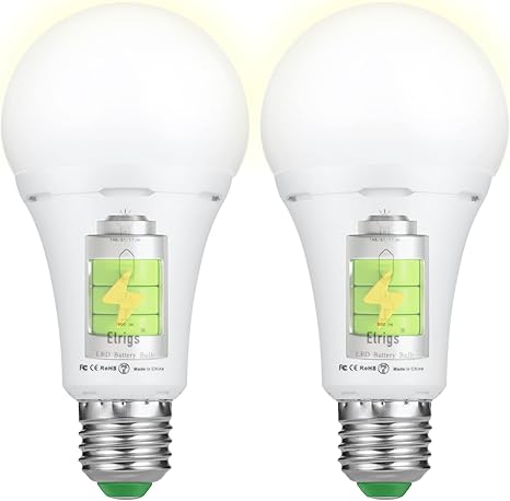 Elrigs Pack of 2 Rechargeable LED Light Bulbs with Battery, E27 ...